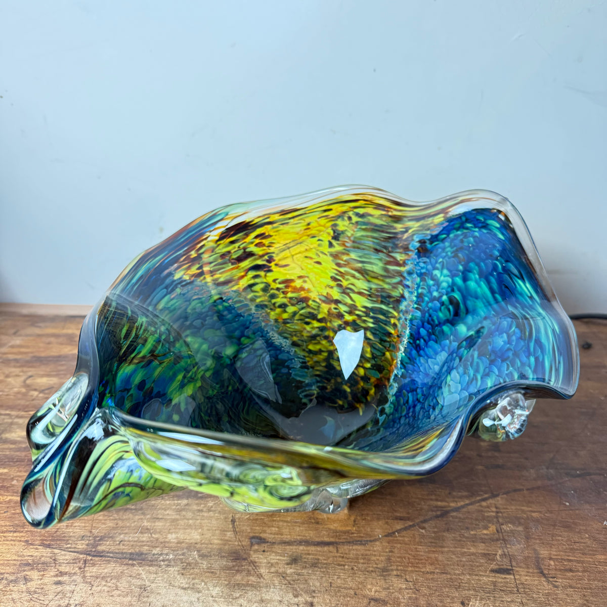 Rain Forest Large Freeform Oval Bowl with Clear Glass Additions – Siddy Langley Glass